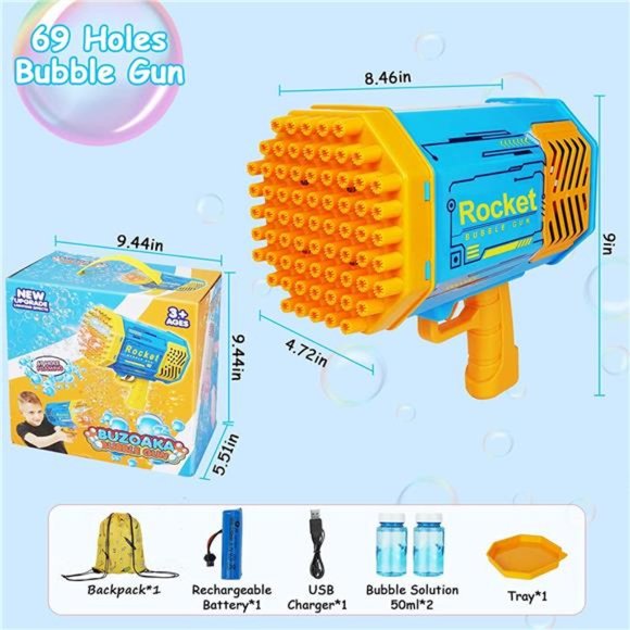 Toys | Bubble Machine Bubble Gun 69 Holes With Colorful Lights Rocket ...